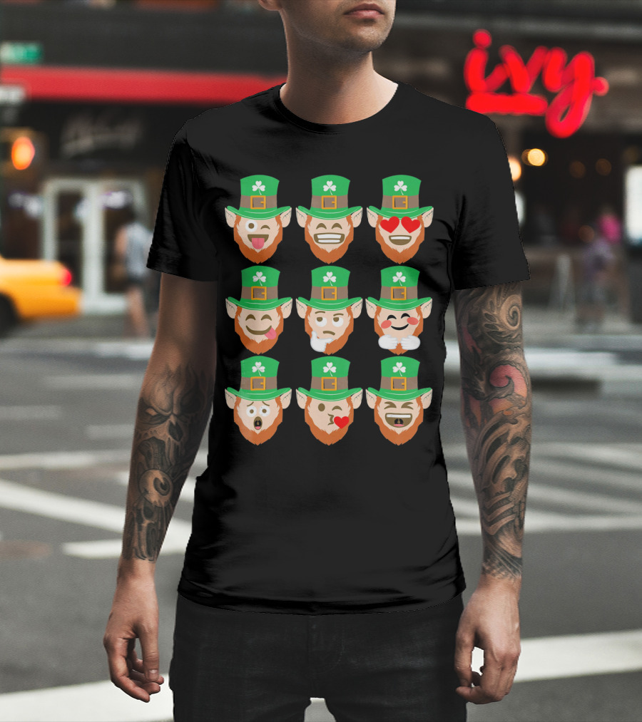 St. Patrick Day Emoji Funny Leprechaun Expressions T-Shirt