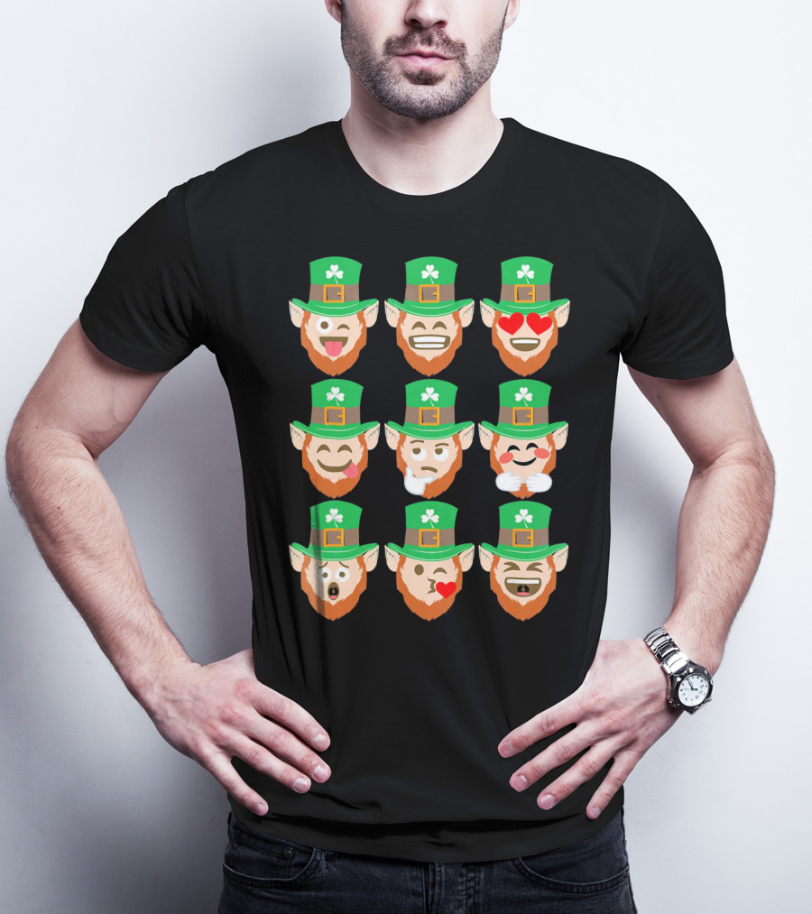 St. Patrick Day Emoji Funny Leprechaun Expressions T-Shirt