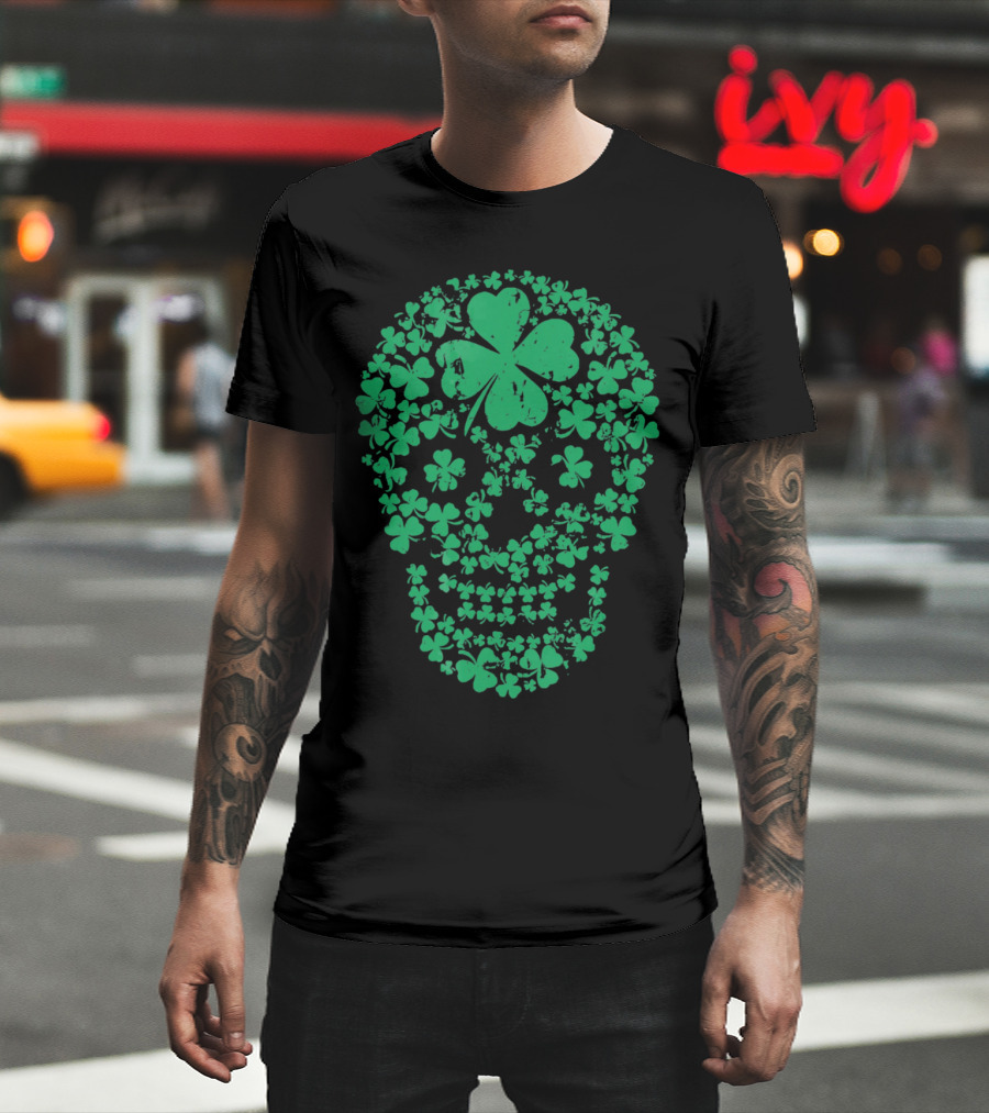 Shamrock Skull Clover Leaf Irish Luck T-Shirt