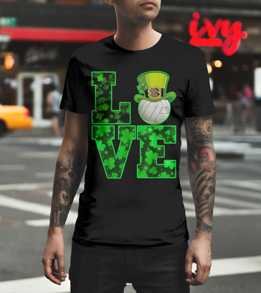 LOVE VOLLEYBALL Shamrock Leprechaun Hat T-Shirt