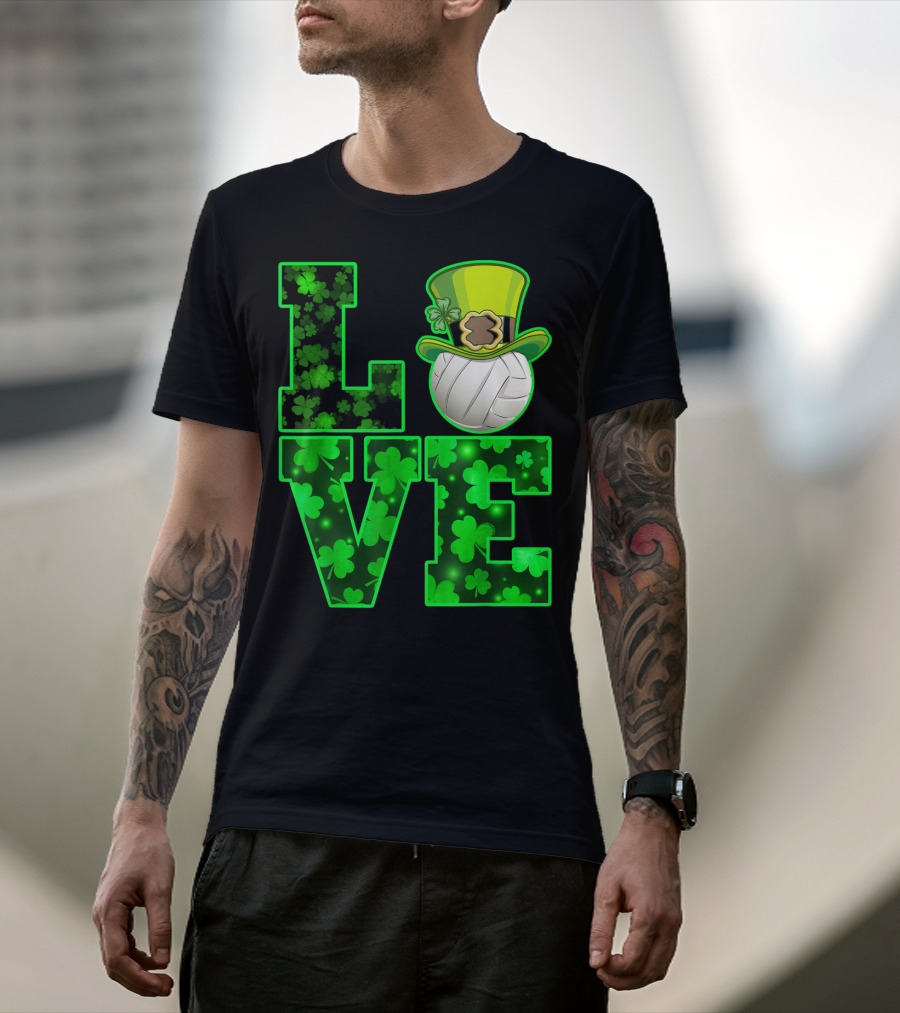 LOVE VOLLEYBALL Shamrock Leprechaun Hat T-Shirt