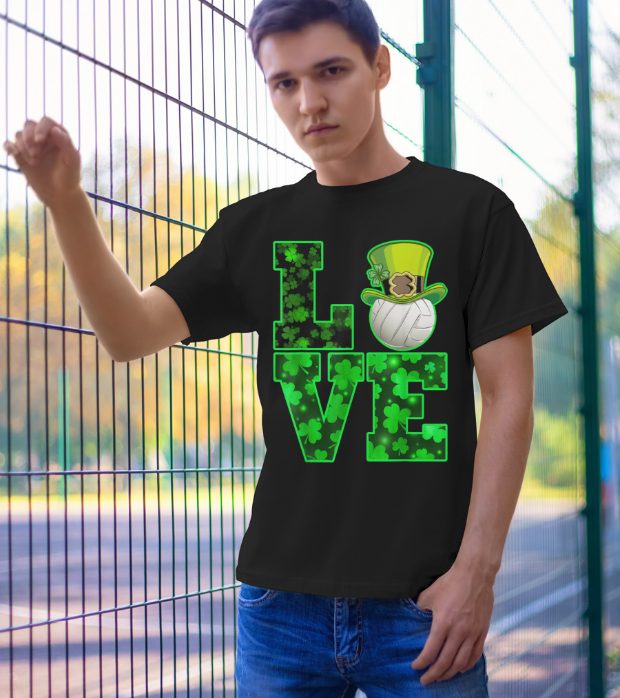 LOVE VOLLEYBALL Shamrock Leprechaun Hat T-Shirt