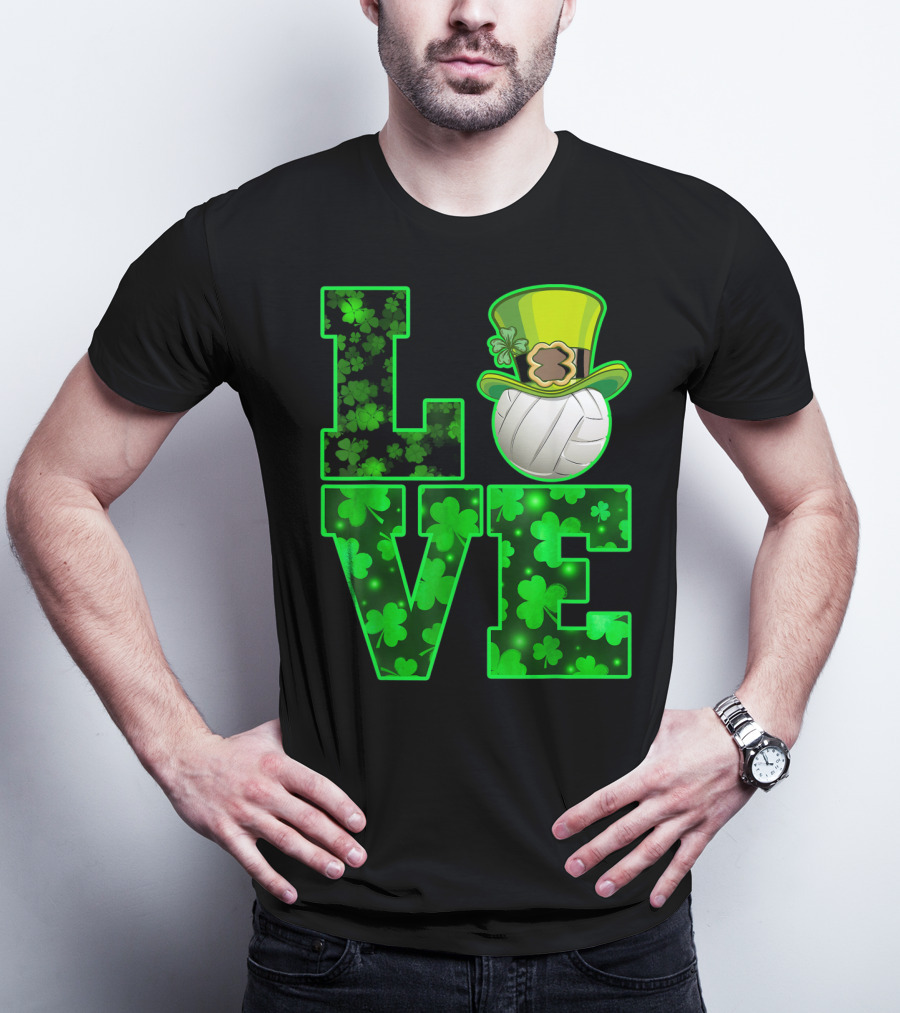 LOVE VOLLEYBALL Shamrock Leprechaun Hat T-Shirt