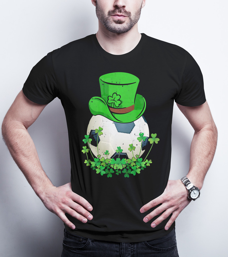 Shamrock Soccer Ball With Leprechaun Hat St Patricks Day T-Shirt