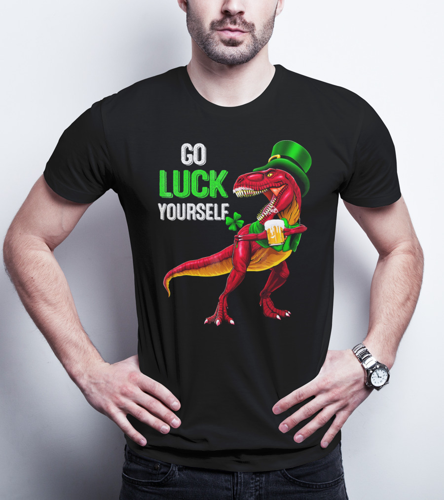 St Patricks Day Rex Go Luck Yourself Dinosaur Hat Beer T-Shirt