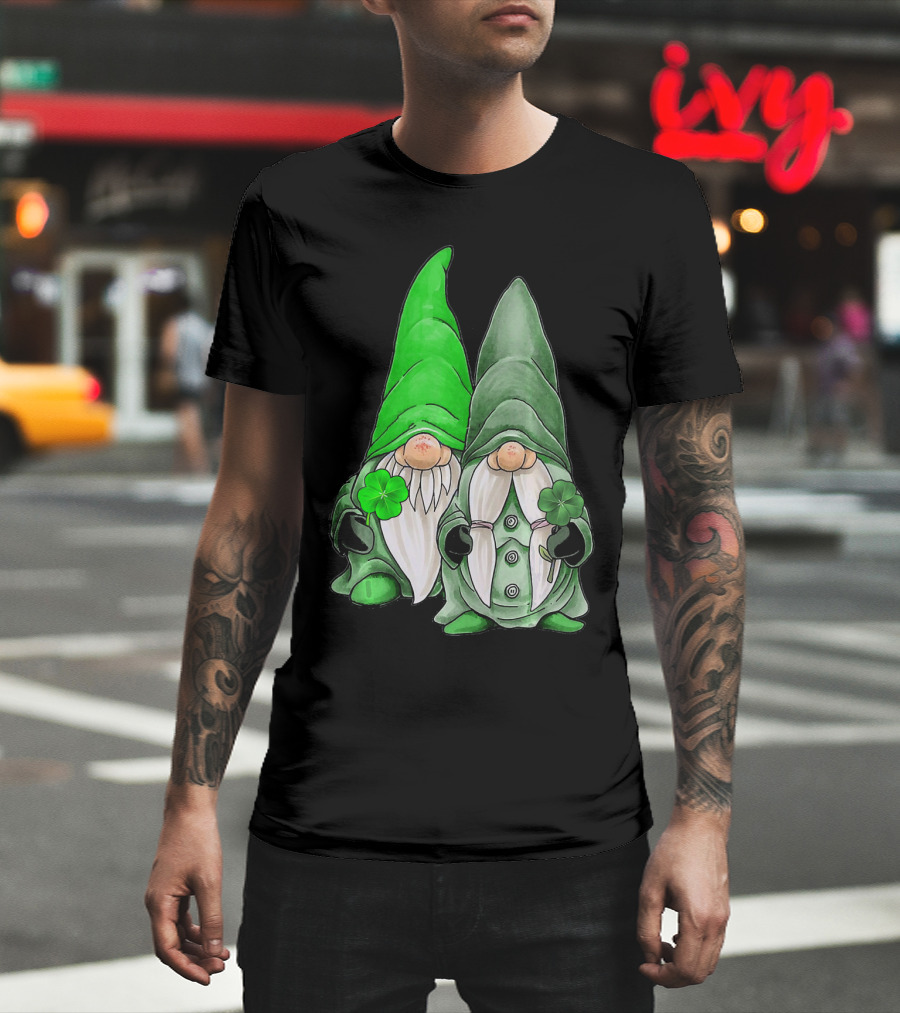 Green Gnomes Tomte Leprechaun Shamrock St. Patrick's Day Duo T-Shirt
