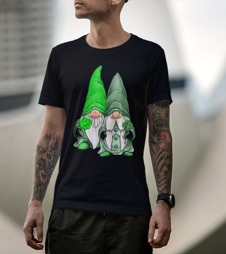 Green Gnomes Tomte Leprechaun Shamrock St. Patrick's Day Duo T-Shirt