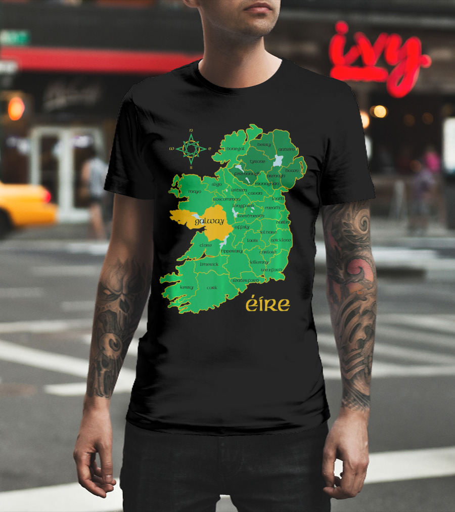 Galway Éire Irish County Map With Compass Rose T-Shirt