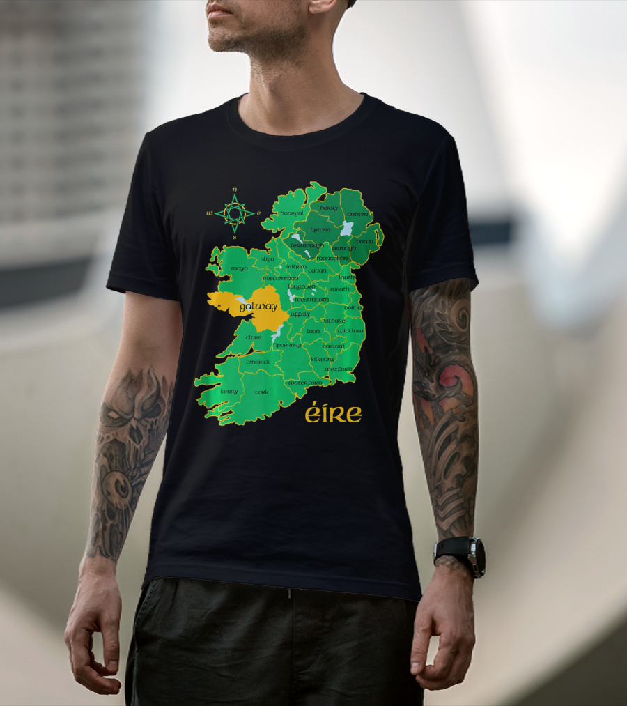 Galway Éire Irish County Map With Compass Rose T-Shirt