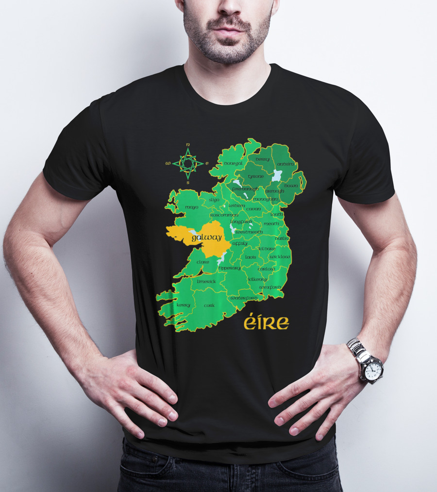 Galway Éire Irish County Map With Compass Rose T-Shirt