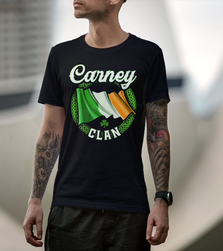 Carney Clan Irish Flag Ireland Celtic Knot Surname T-Shirt