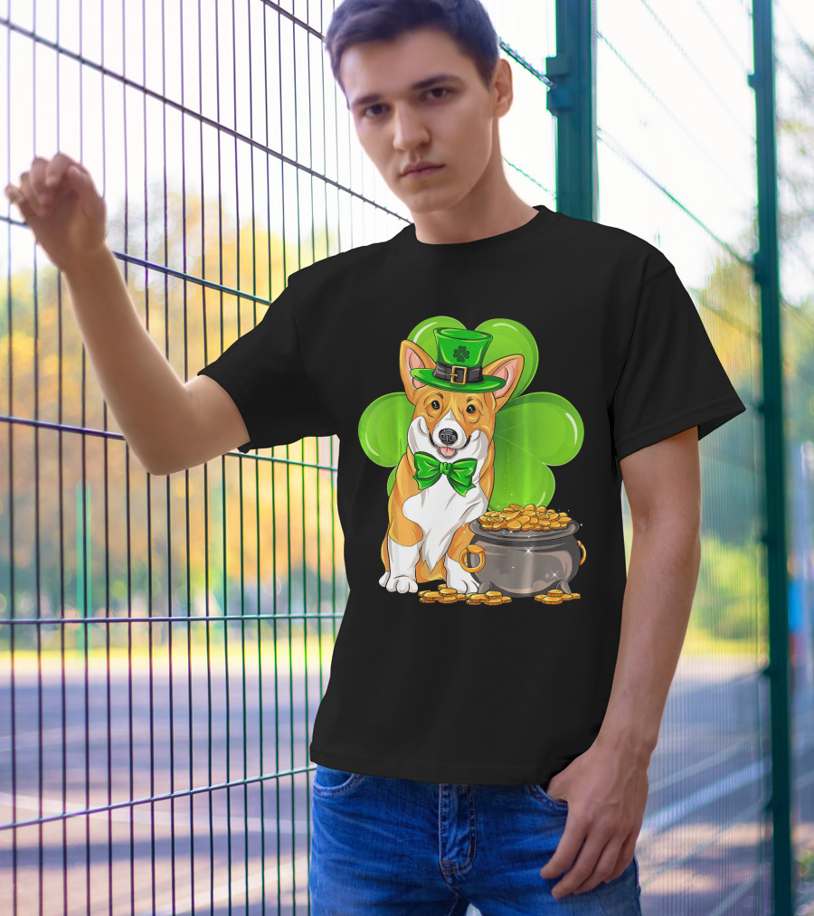 Pembroke Welsh Corgi St Patricks Day Leprechaun Hat Shamrock Pot Of Gold T-Shirt