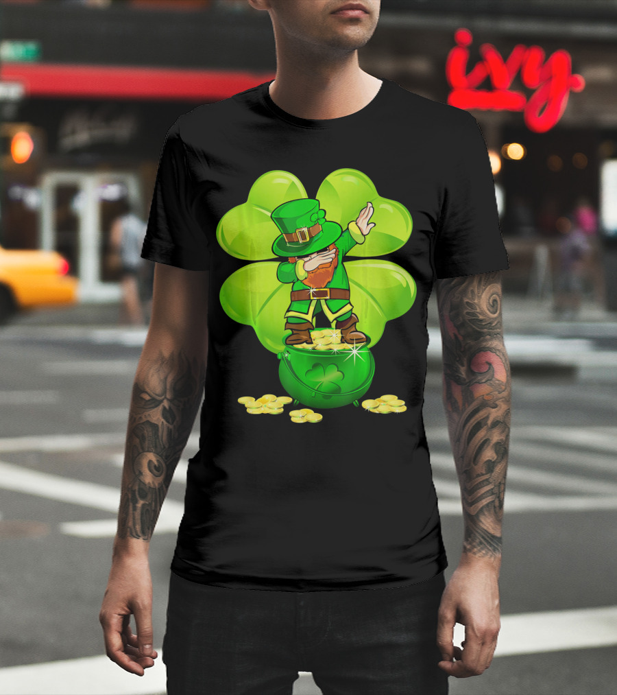 Dabbing Leprechaun Gold Coins Shamrock T-Shirt