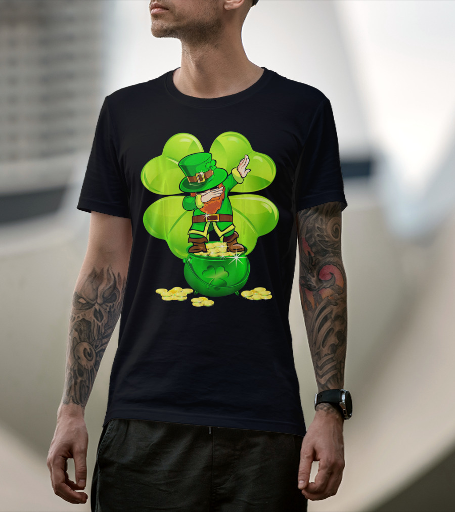 Dabbing Leprechaun Gold Coins Shamrock T-Shirt
