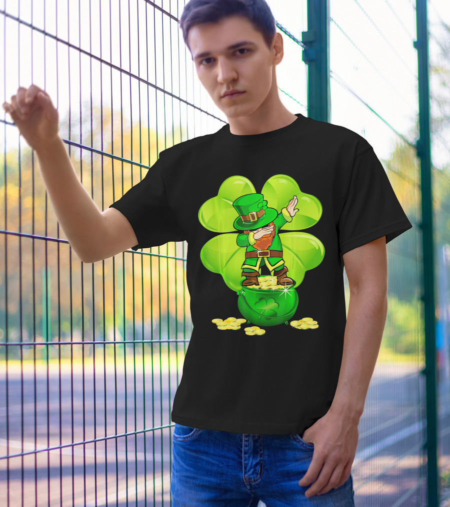 Dabbing Leprechaun Gold Coins Shamrock T-Shirt