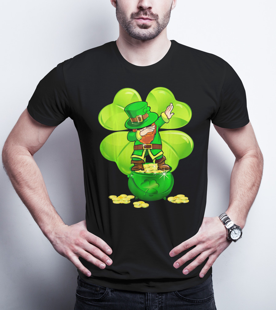 Dabbing Leprechaun Gold Coins Shamrock T-Shirt