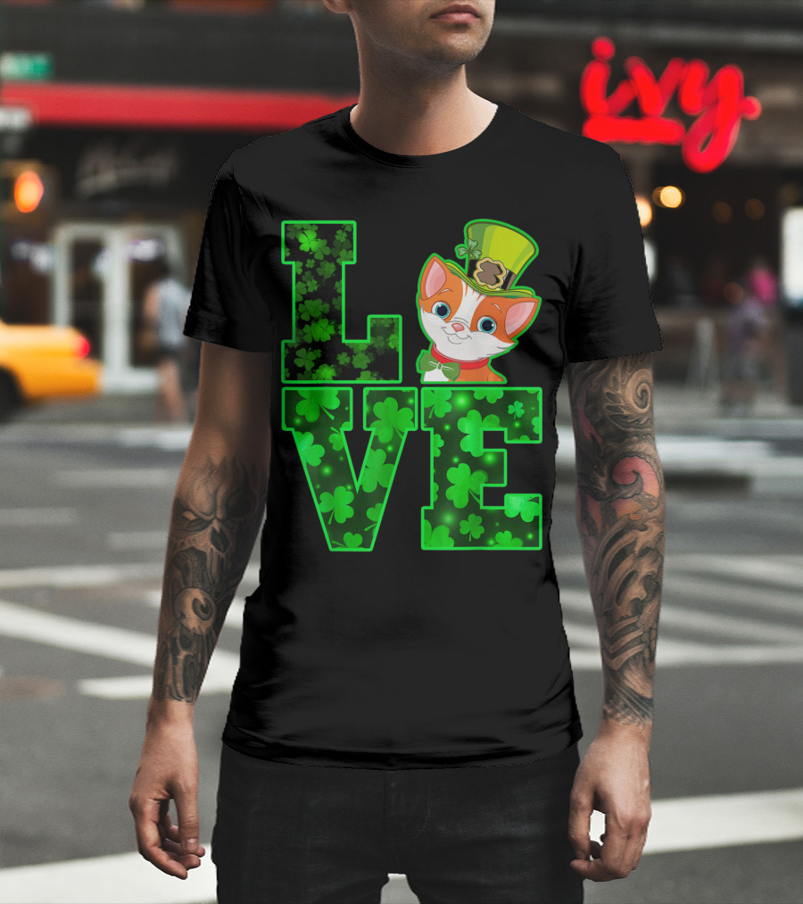 LOVE CAT Shamrock Leprechaun Hat Bow Tie T-Shirt