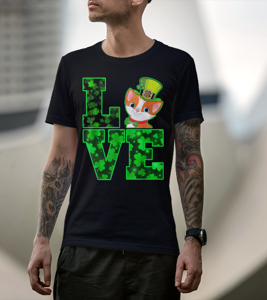 LOVE CAT Shamrock Leprechaun Hat Bow Tie T-Shirt