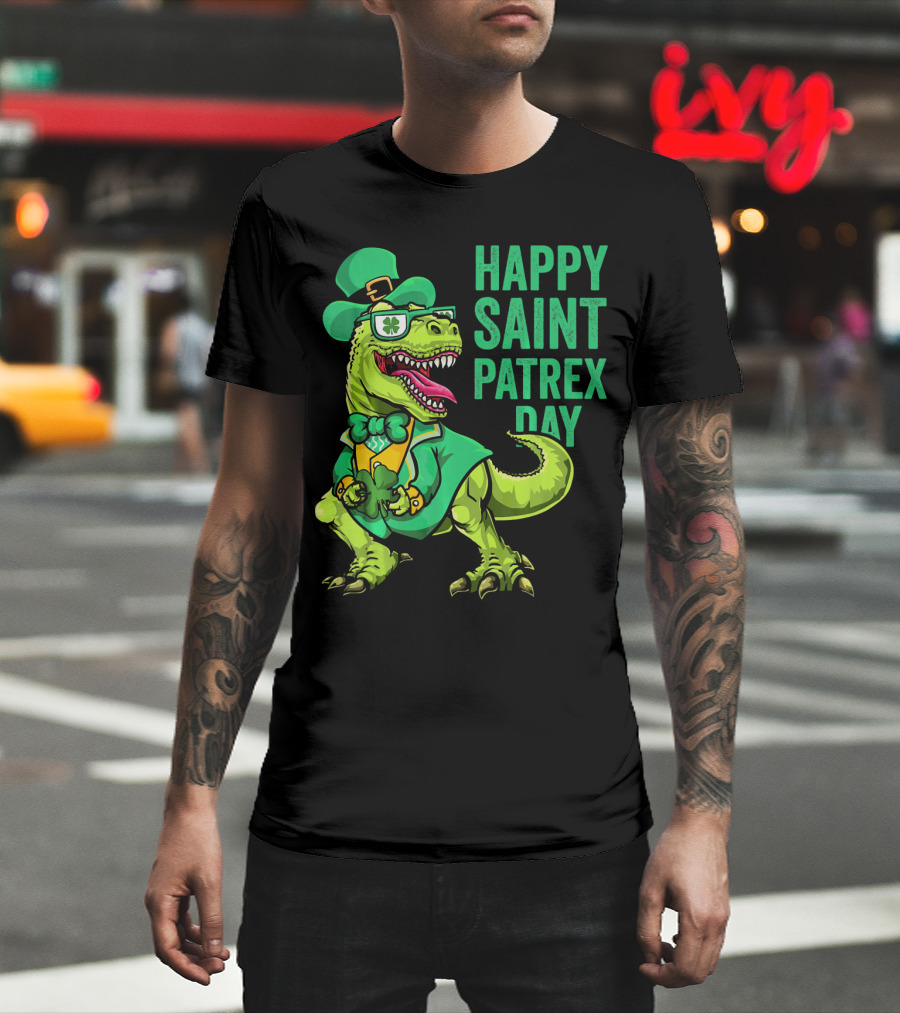 Happy Saint Patrex Day Irish Leprechaun Dinosaur T-Shirt