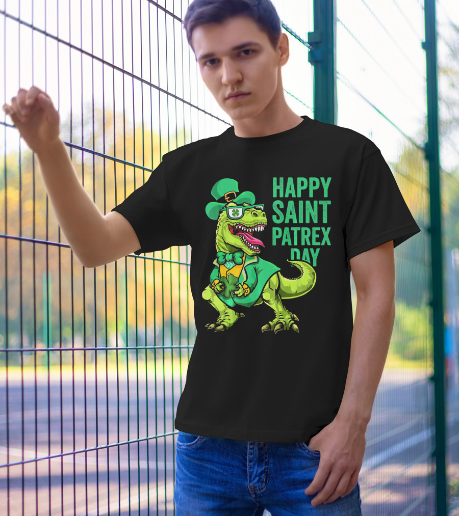 Happy Saint Patrex Day Irish Leprechaun Dinosaur T-Shirt