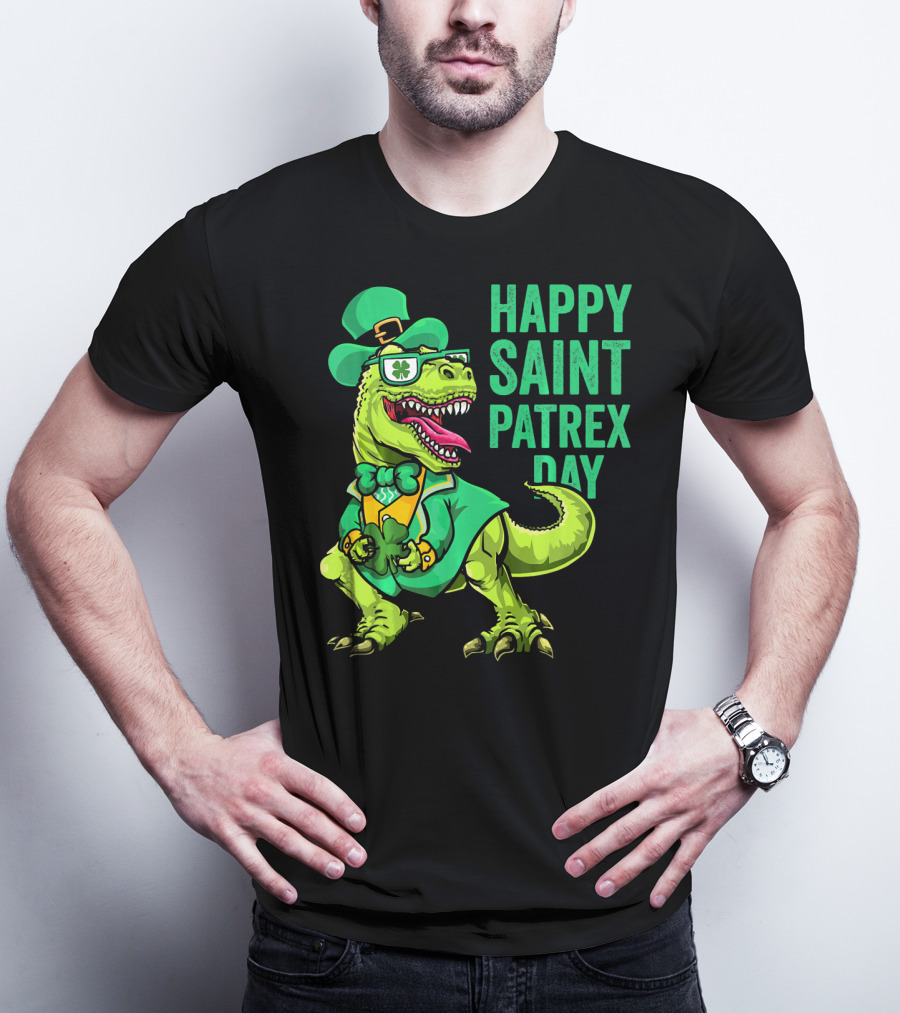 Happy Saint Patrex Day Irish Leprechaun Dinosaur T-Shirt