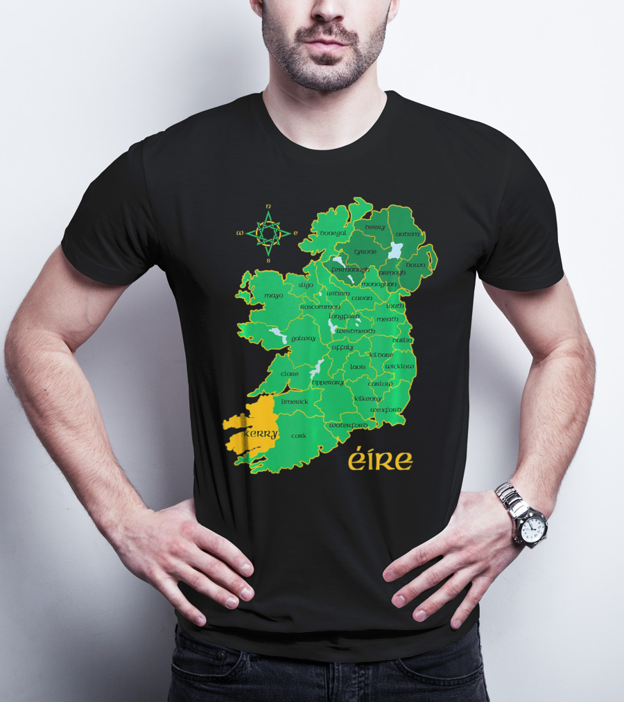 Kerry Ireland Éire Irish County Map Éire With Compass Rose T-Shirt