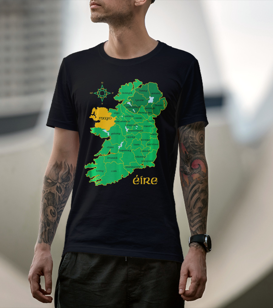 Map Of Mayo Éire Ireland Counties With Compass Rose T-Shirt