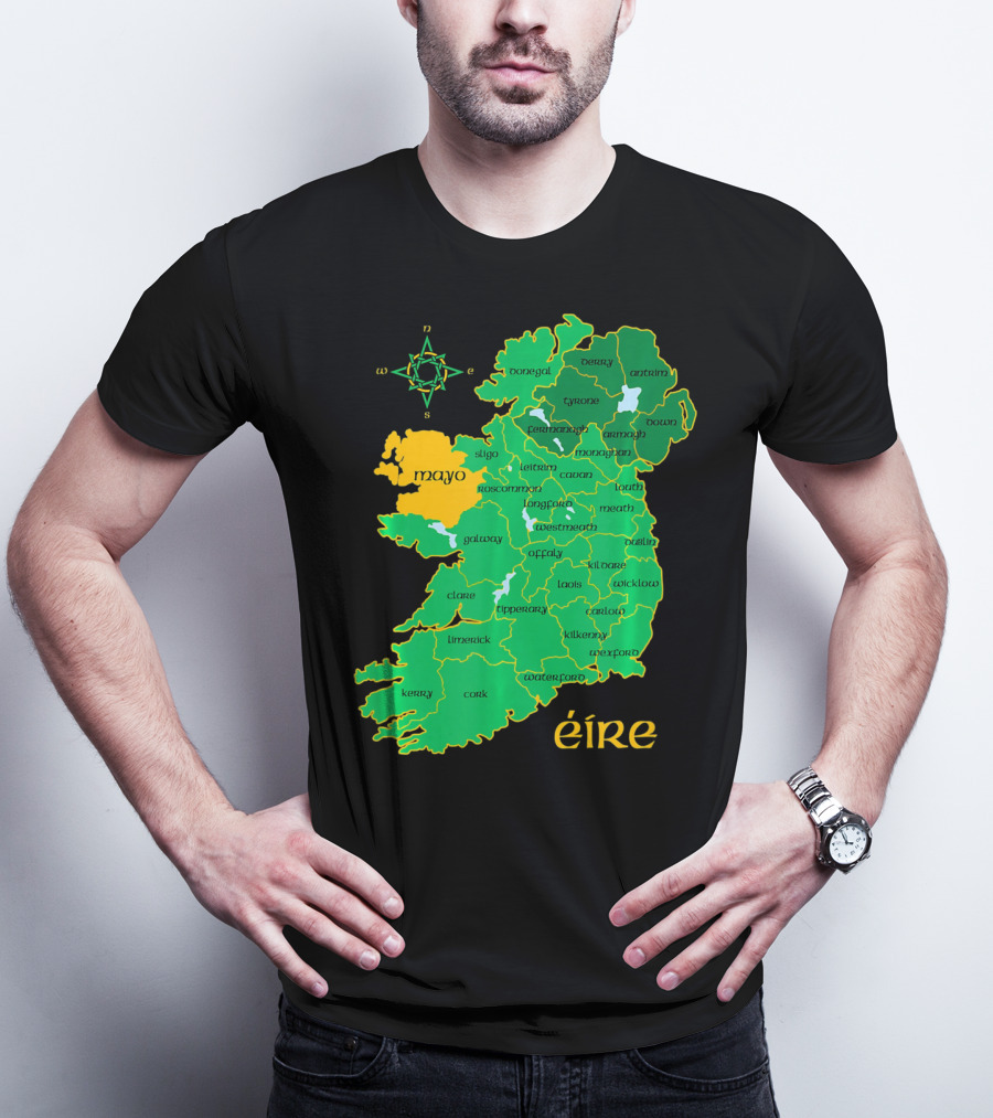 Map Of Mayo Éire Ireland Counties With Compass Rose T-Shirt