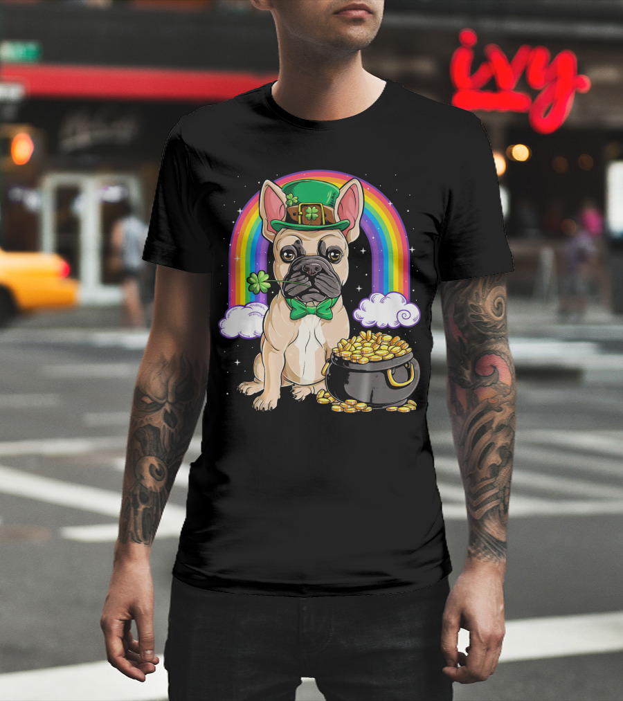 French Bulldog Leprechaun Rainbow Pot Of Gold T-Shirt