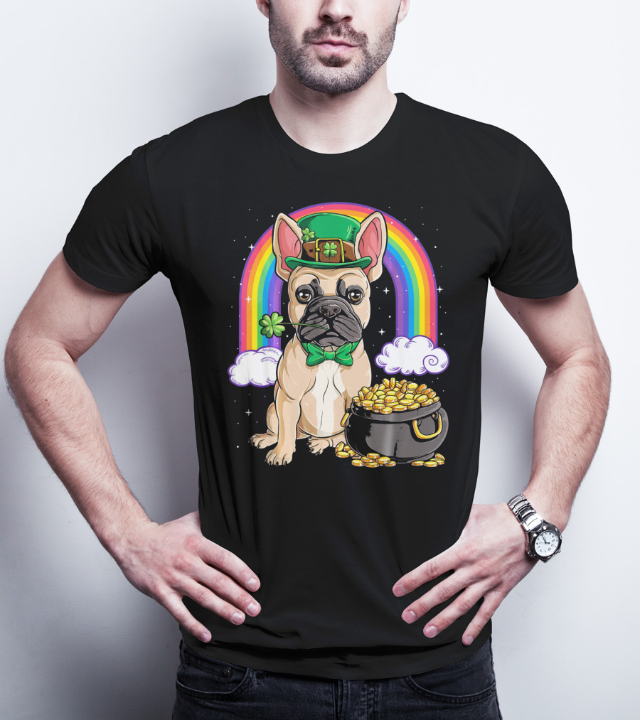 French Bulldog Leprechaun Rainbow Pot Of Gold T-Shirt