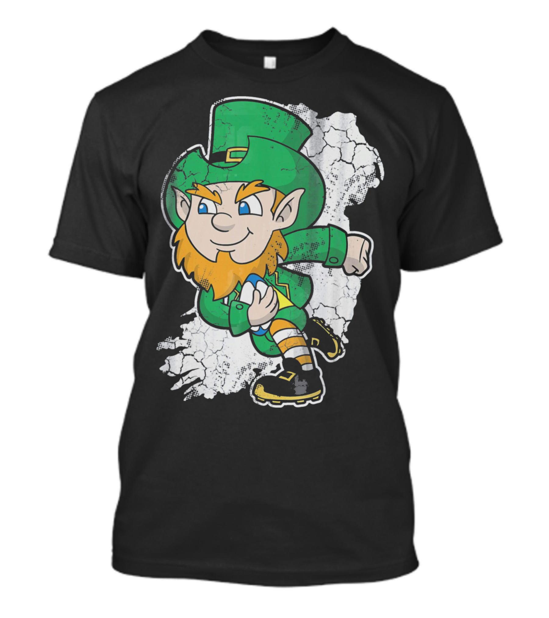 Irish Rugby Leprechaun With Rugby Ball On Cracked Background T-Shirt