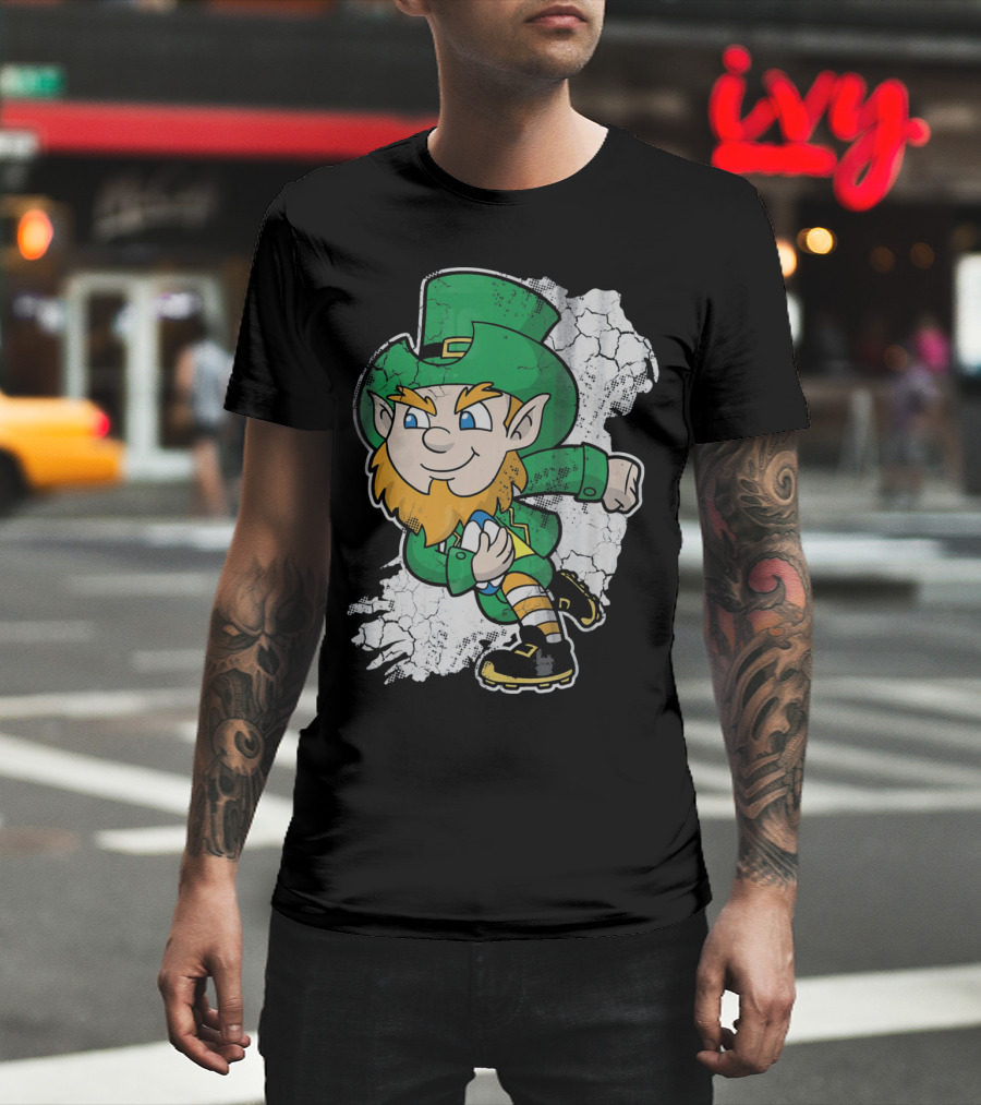 Irish Rugby Leprechaun With Rugby Ball On Cracked Background T-Shirt