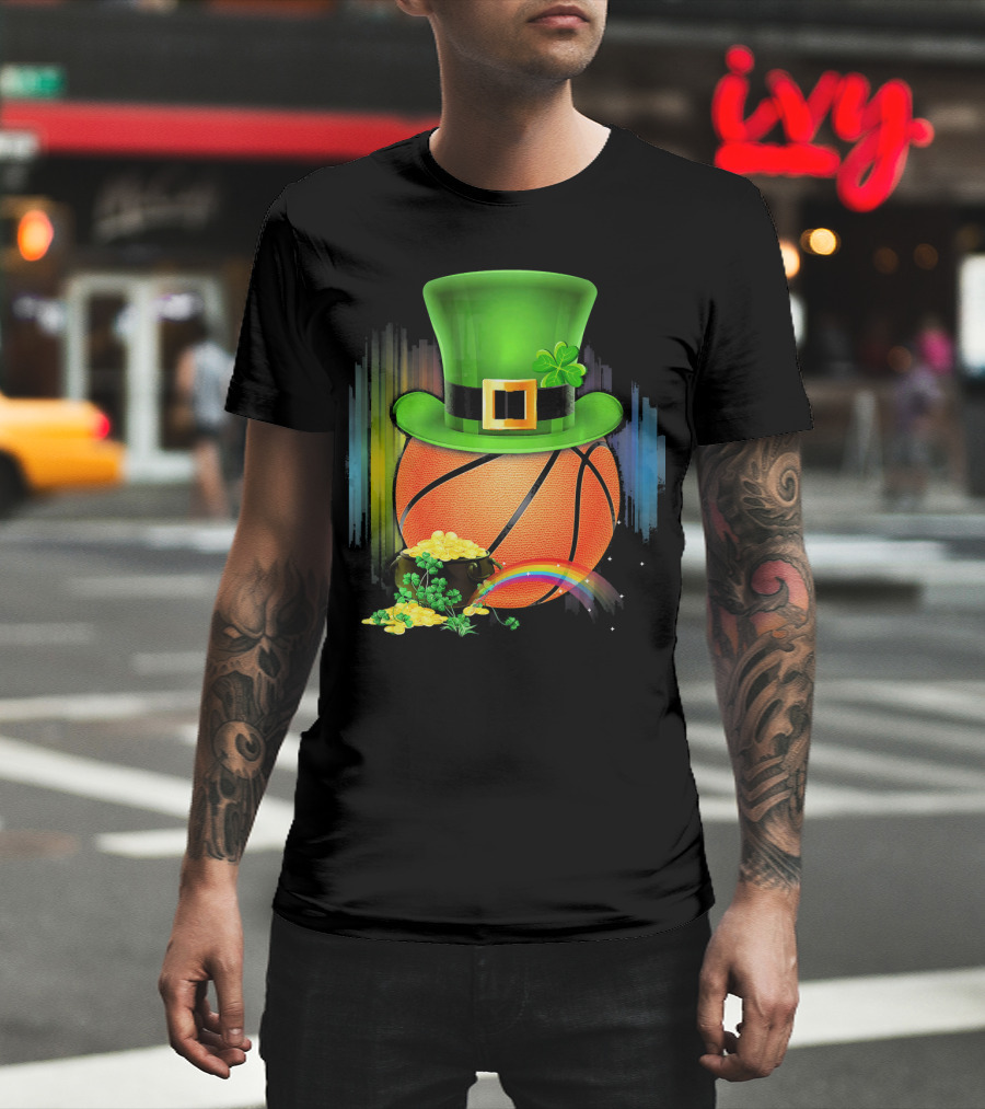 Basketball Leprechaun Hat Coin Rainbow Saint Patrick T-Shirt
