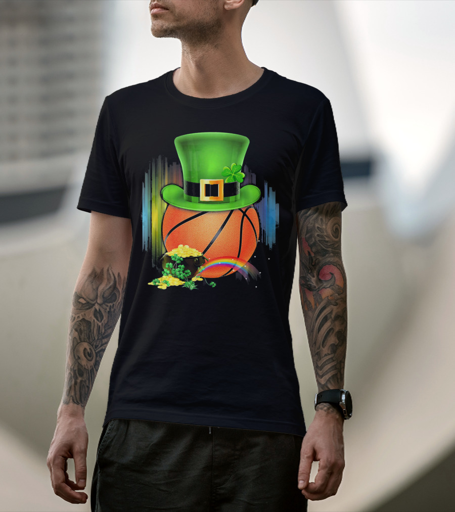 Basketball Leprechaun Hat Coin Rainbow Saint Patrick T-Shirt
