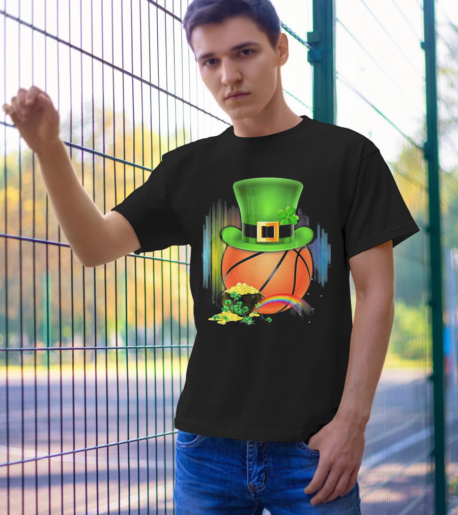 Basketball Leprechaun Hat Coin Rainbow Saint Patrick T-Shirt