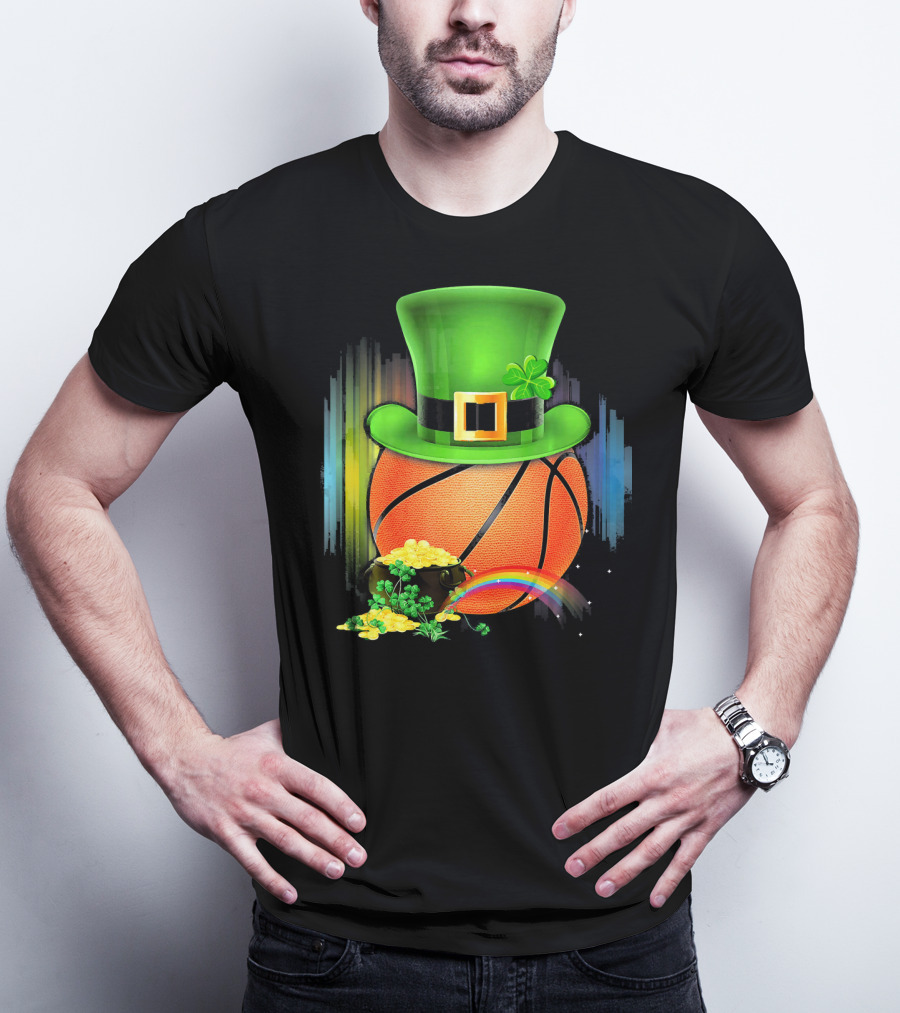Basketball Leprechaun Hat Coin Rainbow Saint Patrick T-Shirt