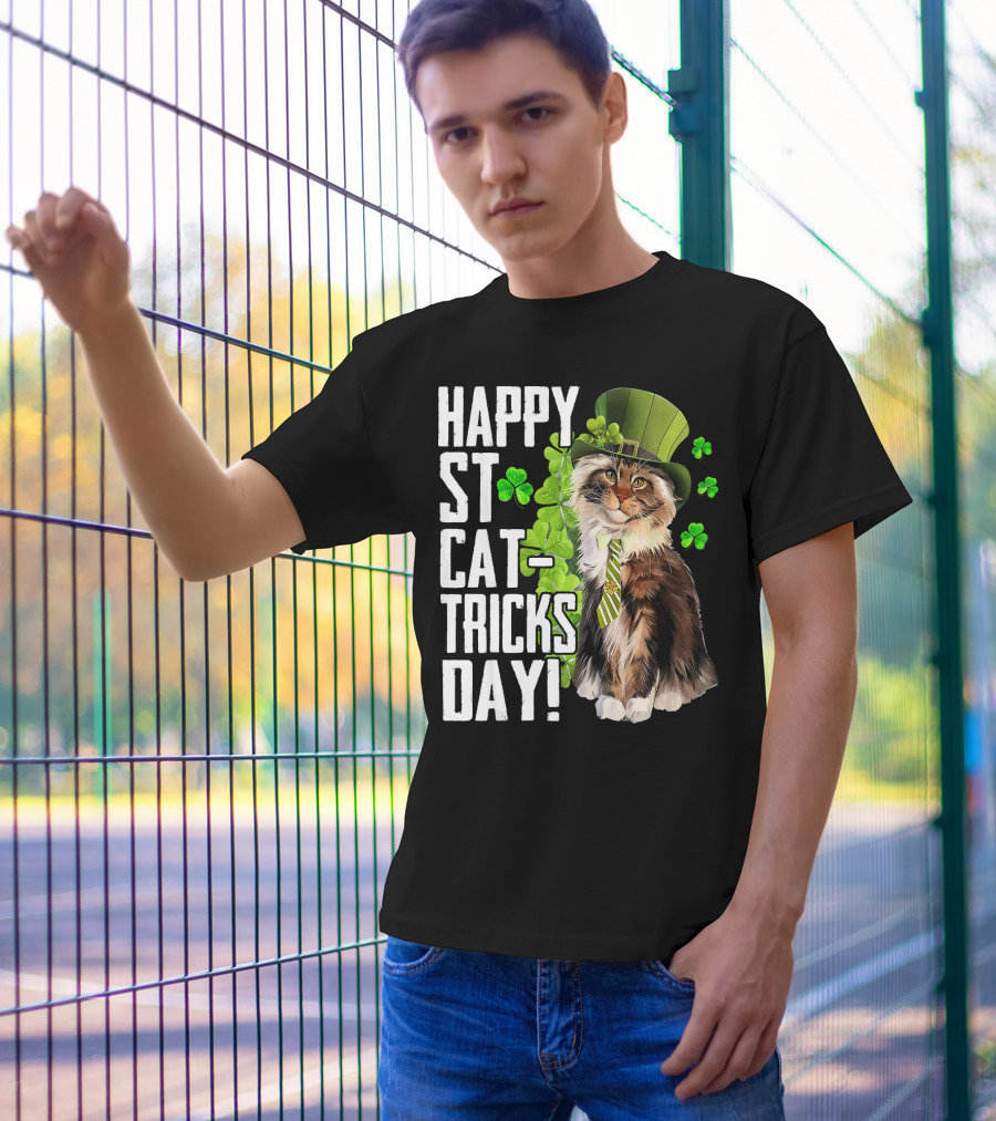 Happy St. Cat-Tricks Day Cat Shamrock Leprechaun Womens Hat T-Shirt