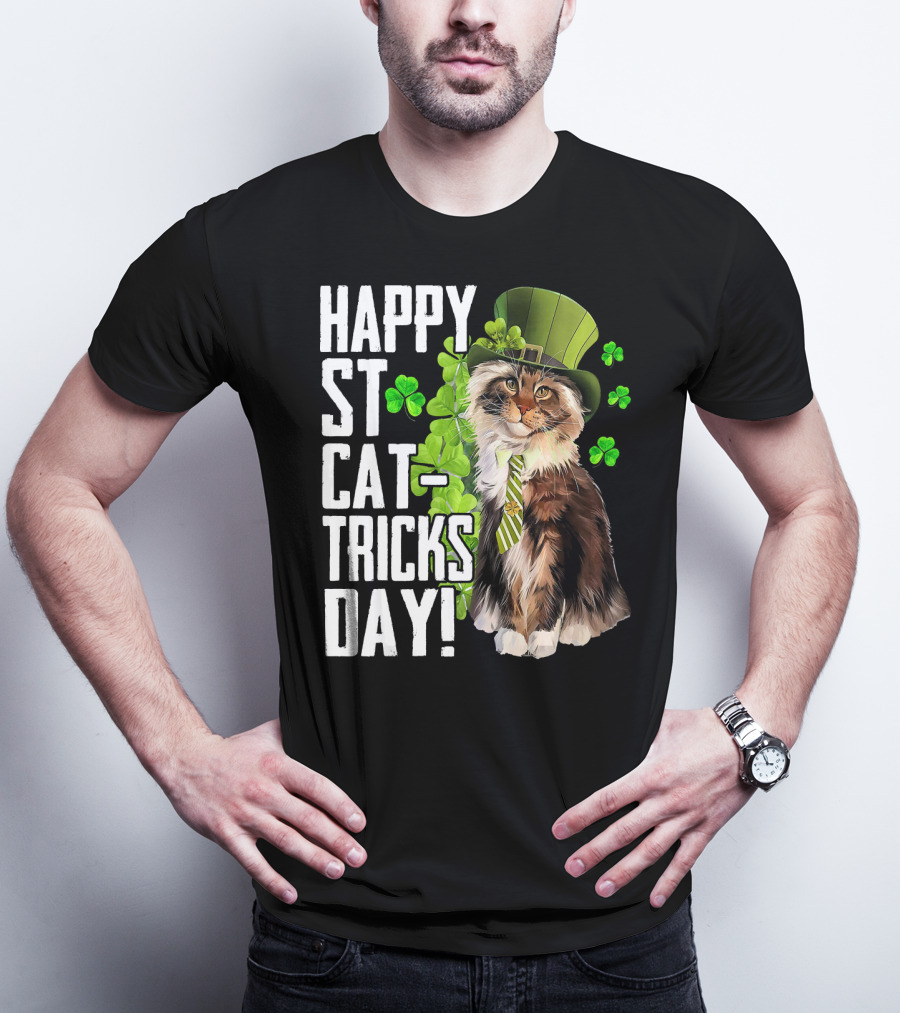 Happy St. Cat-Tricks Day Cat Shamrock Leprechaun Womens Hat T-Shirt