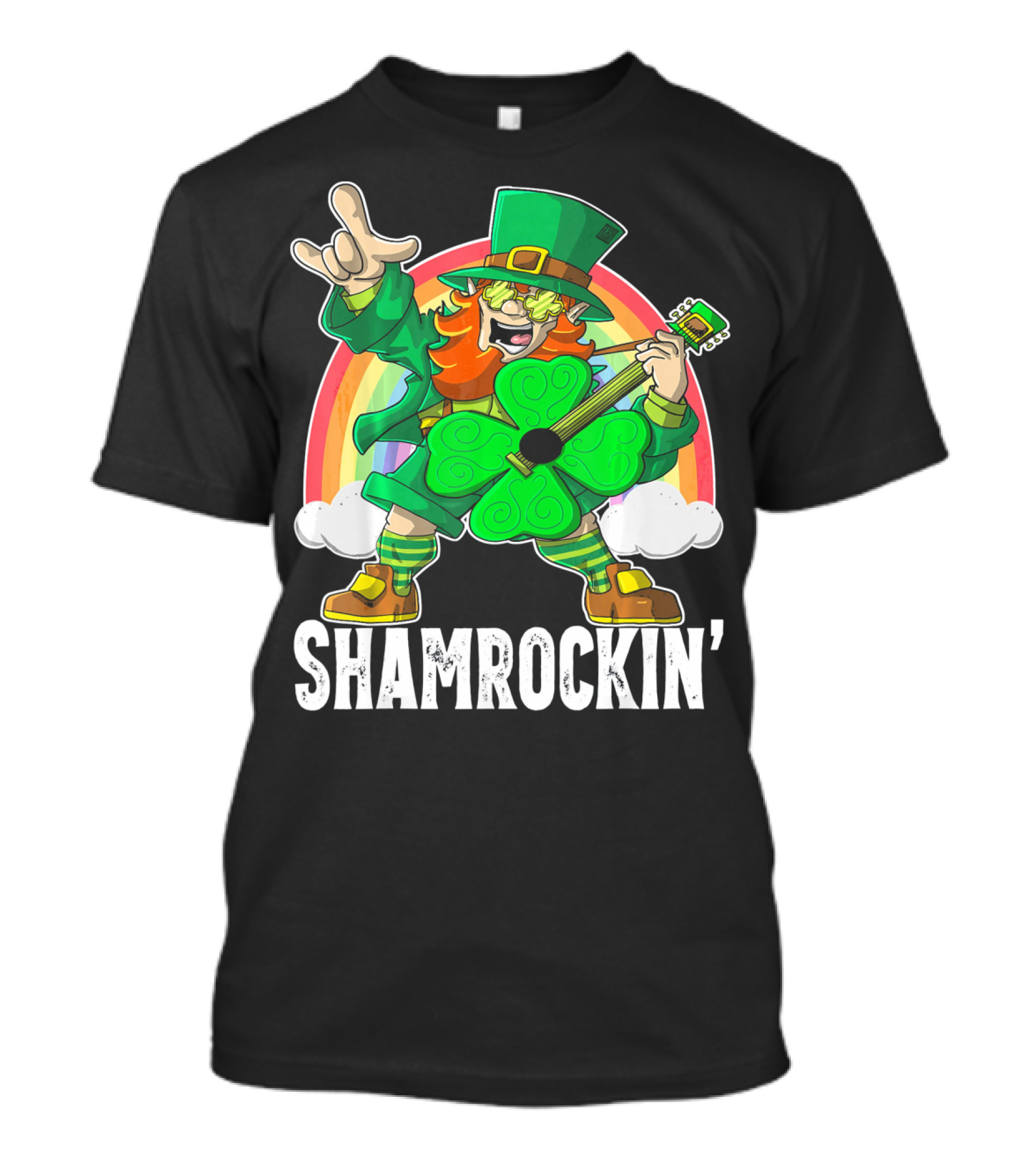 Shamrockin' Leprechaun Rainbow Guitar T-Shirt