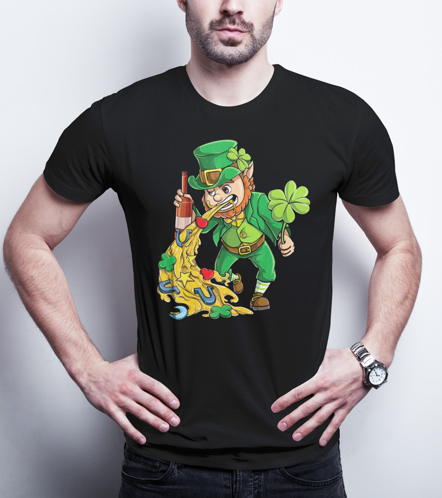 St Patricks Day Leprechaun Pouring Shamrocks Hearts Horseshoes And Stars T-Shirt