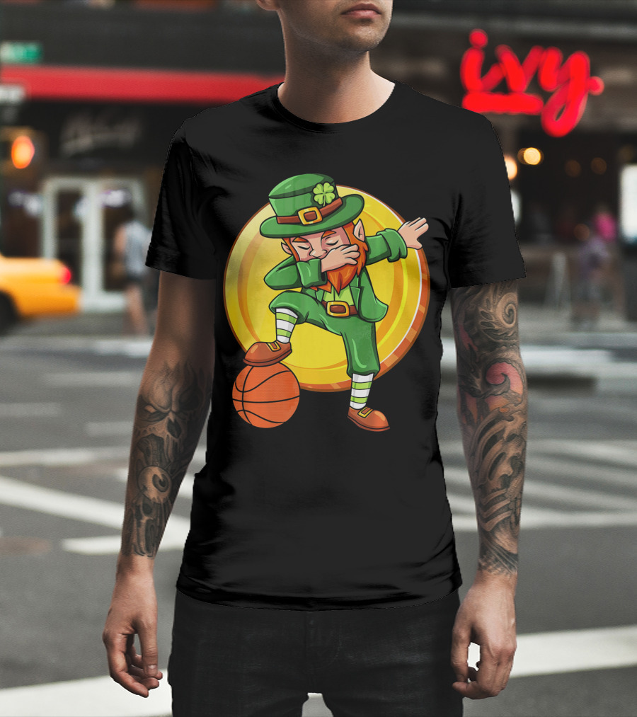 Dabbing Leprechaun Basketball St Patrick Coin T-Shirt