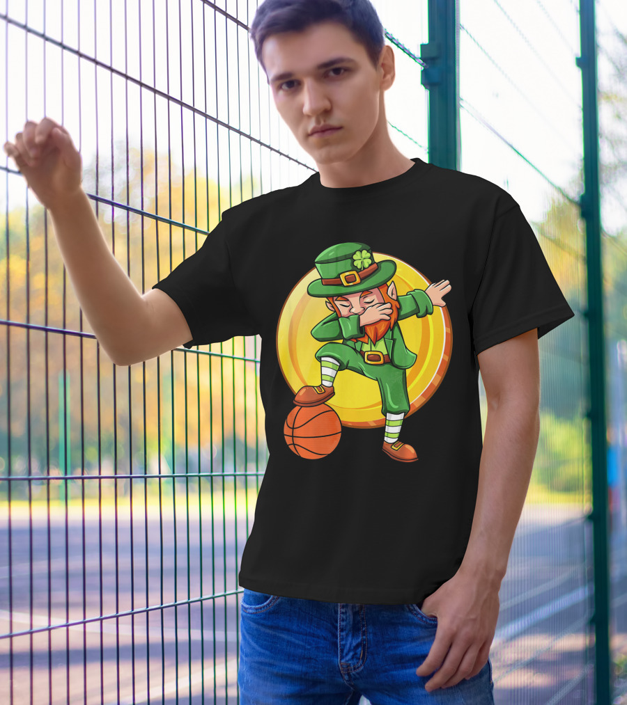Dabbing Leprechaun Basketball St Patrick Coin T-Shirt
