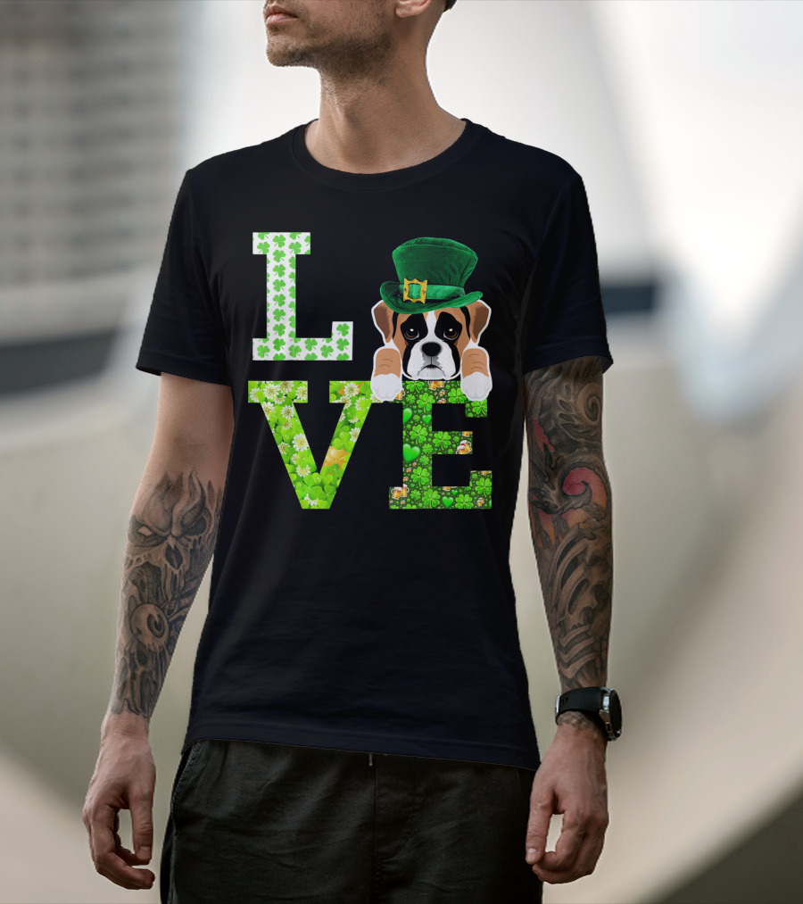Leprechaun Hat Boxer Puppy Clover Love St. Patrick's Day T-Shirt
