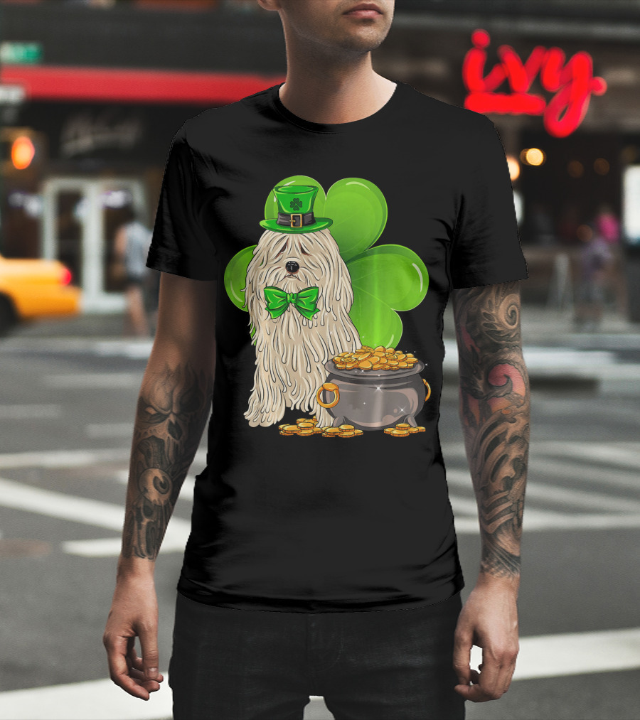 Puli Dog St Patricks Day Leprechaun With Pot Of Gold And Shamrock T-Shirt