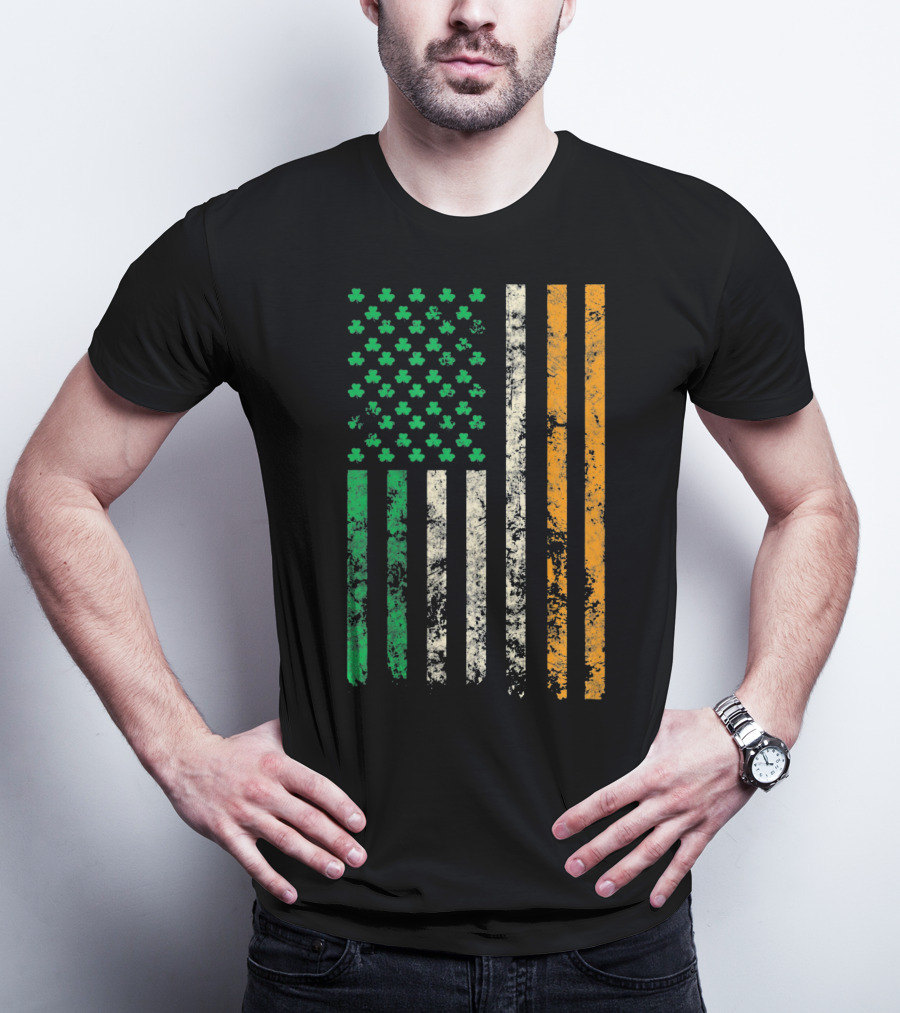 American Ireland Flag Shamrock Symbolic Fusion T-Shirt