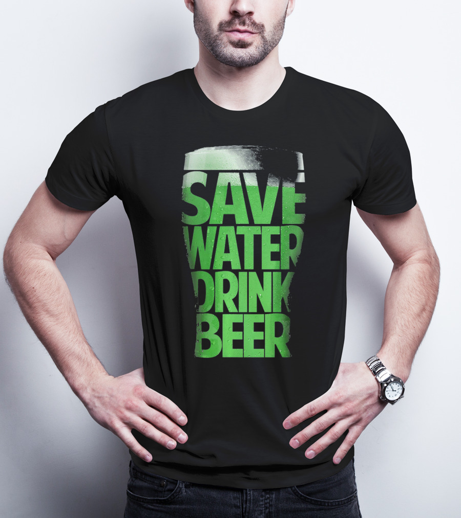 Save Water Drink Beer Funny St Pat Saint Patrick's Day Green Beer Glass T-Shirt