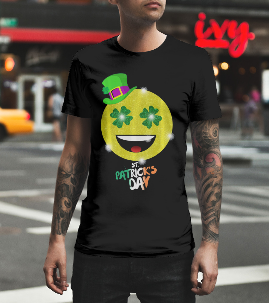 St. Patrick's Day Emoji With Green Hat And Shamrock Eyes T-Shirt