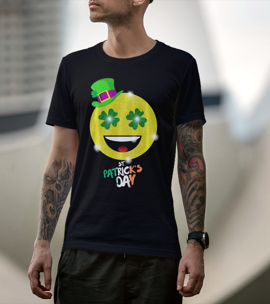 St. Patrick's Day Emoji With Green Hat And Shamrock Eyes T-Shirt