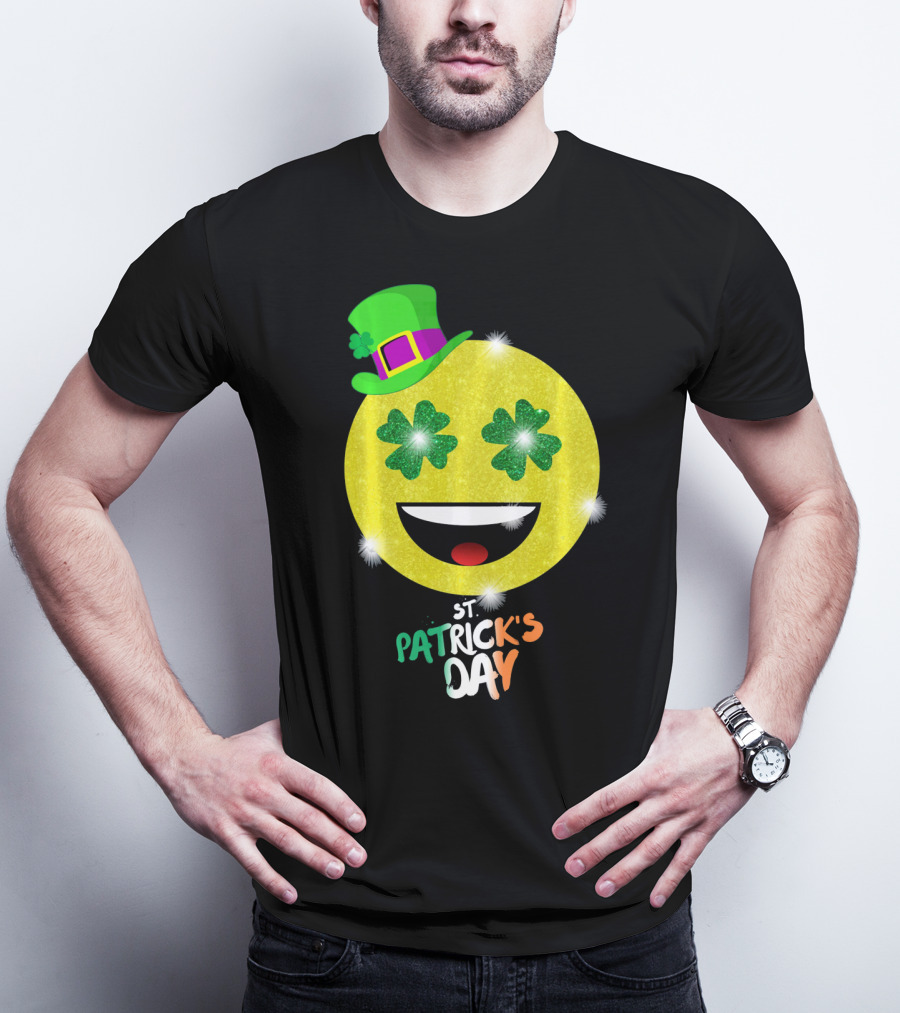 St. Patrick's Day Emoji With Green Hat And Shamrock Eyes T-Shirt