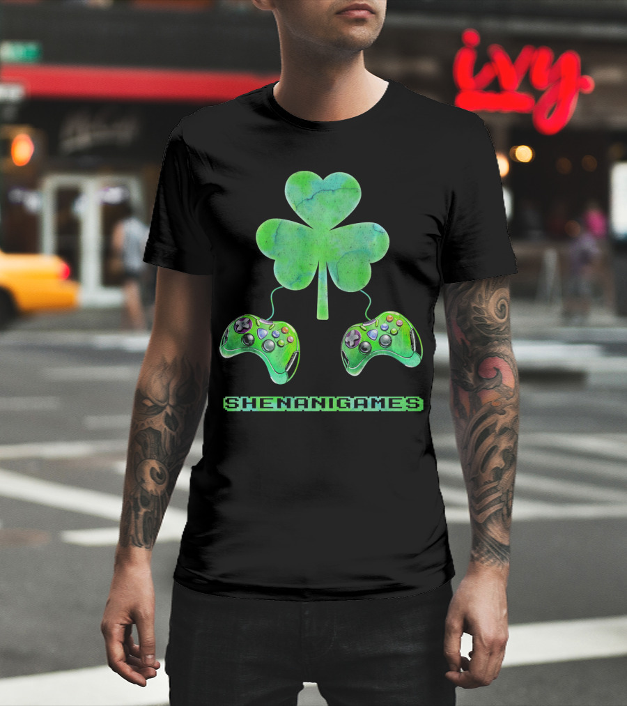 Shenanigames St Paddys Day Gamer Shamrock Controllers T-Shirt